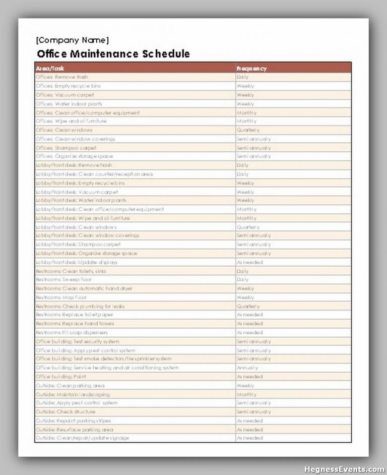 20+ Powerful Maintenance Schedule Template - hennessy events