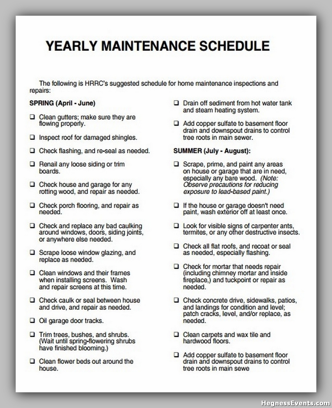 20+ Powerful Maintenance Schedule Template - hennessy events