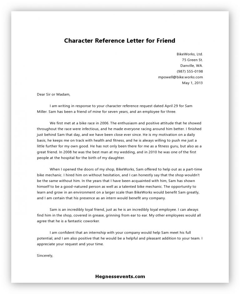 60 Sample Letter of Reference Template and How to Write It | hennessy ...