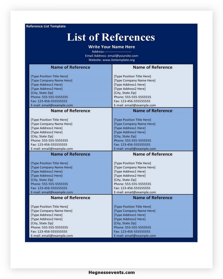 20 Amazing Reference List Template (list Of References) - Hennessy Events