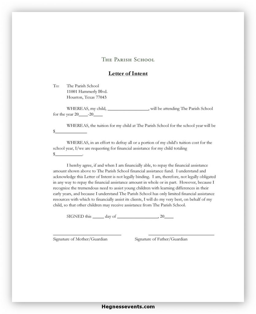 50 Best Sample Letter of Intent Template And How to Write It - hennessy ...