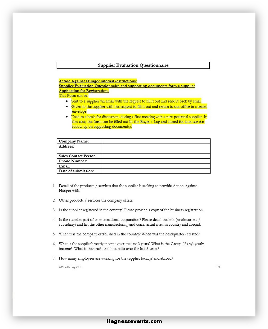 10 Best Supplier Evaluation Form Template, Excel And PDF - hennessy events